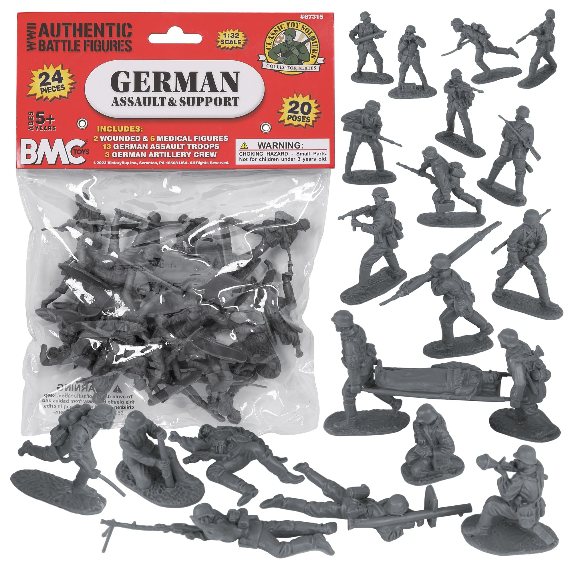 BMC CTS WW2 German Assault & Medics Plastic Army Men - 24pc Gray Soldier Figures