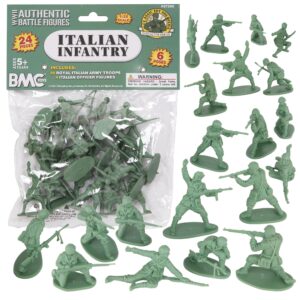 bmc cts ww2 italian plastic army men - 24pc gray-green italy soldier figures