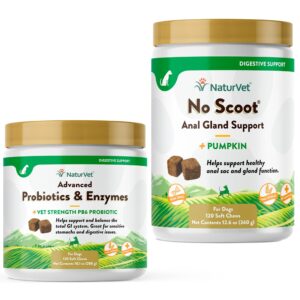 naturvet advanced probiotics, healthy enzymes and pb6 probiotic supplement for your dogs stomach, 120 soft chews & no scoot for dogs - 120 soft chews - supports healthy anal gland & bowel function