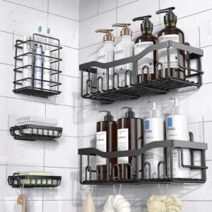 Shower Caddy, Adhesive Shower Organizer for Bathroom Storage, Home Decor & Kitchen. No Drilling, Large Capacity, Stainless Steel hanging Bathroom Organizer, Shower Shelves for Inside Shower, 5 Pack