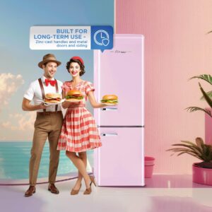 Unique Appliances UGP-275L BP AC Classic Retro Refrigerator 9 cu./ft. Electric Bottom-Mount Fridge, Metal, Sliding Non-Reversible Doors, Ideal for Fresh and Frozen Foods, Bubblegum Pink