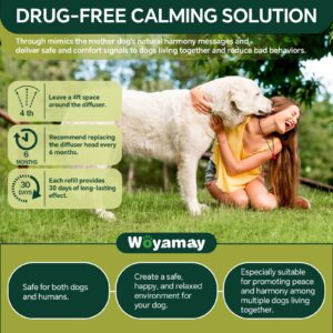 Woyamay Dog Calming Diffuser Kit - Dog Pheromones for Anxiety Relief-5-in-1 Kit with 1 Diffuser+4 Refill Vials (48ml) - Up to 120 Days of Stress Reduction, Reduces Separation Anxiety and Aggression