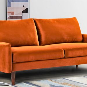 US Pride Furniture Kent Modern Velvet Sofa, Comfortable 3 Seater Couch for Living Rooms and Small Spaces, Ideal Studio Apartment Furniture with Sleek Design, Orange