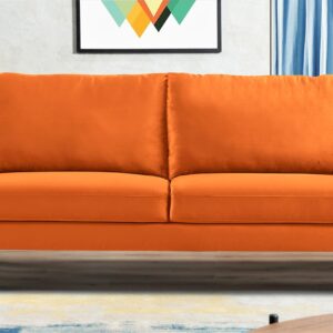 US Pride Furniture Kent Modern Velvet Sofa, Comfortable 3 Seater Couch for Living Rooms and Small Spaces, Ideal Studio Apartment Furniture with Sleek Design, Orange