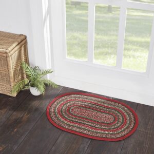 vhc brands farmhouse rustic christmas decorations forrester woven striped indoor/outdoor rug for entryway mat - oval 20x30 inches, red green & white braided