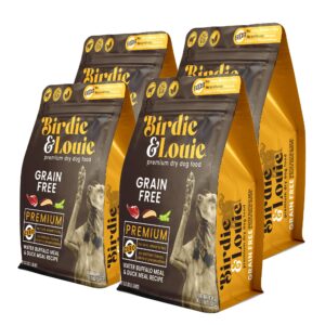 birdie & louie water buffalo & duck dry dog food, 56 oz