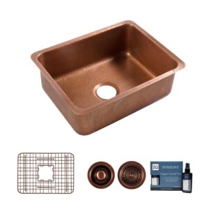 sinkology orwell copper 23" single bowl undermount kitchen sink kit with bottom grid and drains