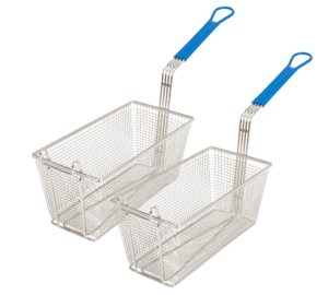 cuisine ready deep fryer basket | 2 pack | stainless steel | commercial fry basket with handle | 13.25" x 6.5" x 5.9" | heavy duty restaurant quality