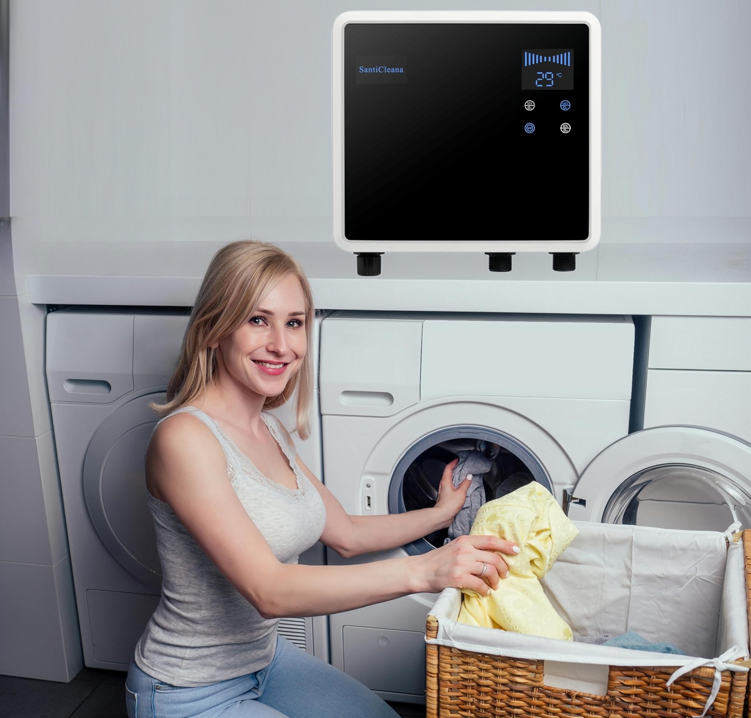 SantiCleana Ozone Laundry Washer System - 2 Outlets! - Stainless Sprayer - Black Hose