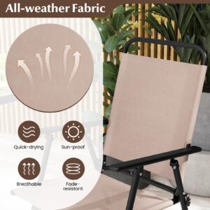 Giantex 3 PCS Outdoor Bistro Set, Patio Bar Table with 2 Folding Chairs, Round Bar Table with Tempered Glass Top & 1.6" Umbrella Hole, Easy Assembly, for Patio, Poolside, Yard, Beige