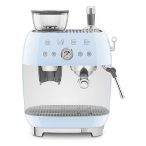 smeg retro semi-automatic espresso machine, egf03pbus, pastel blue