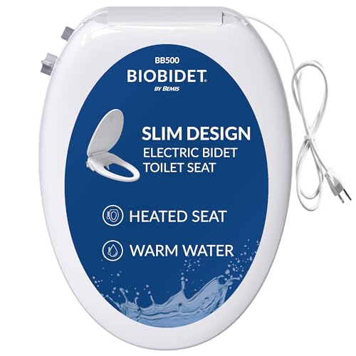 Bio Bidet 7ZBB500E BB500 Low Profile Electric Bidet Toilet Warm Water, Heated Seat and Set of 6 Drying Towelettes, Elongated, White