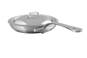 mauviel m'cook 5-ply polished stainless steel frying pan with cast stainless steel handle and lid, 11-in, made in france