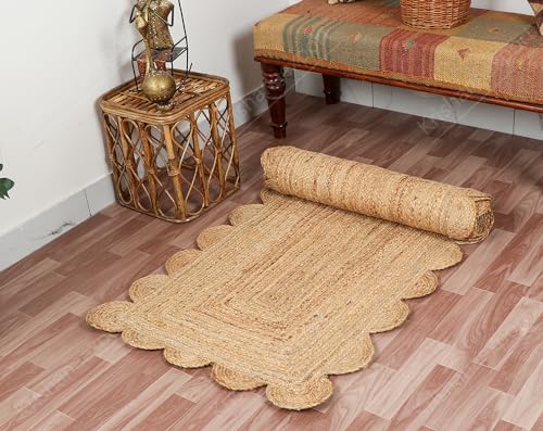 2x3, 2x4, 2x5, 2x6 Ft, Jute Rug - Natural Scalloped Rug, Bohemian Scalloped Rug, Scalloped Jute Rug, Natural Jute Rug, Jute Scallop Rug, Area Rug (2x5 Ft, Area Rug)