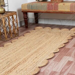 2x3, 2x4, 2x5, 2x6 Ft, Jute Rug - Natural Scalloped Rug, Bohemian Scalloped Rug, Scalloped Jute Rug, Natural Jute Rug, Jute Scallop Rug, Area Rug (2x5 Ft, Area Rug)