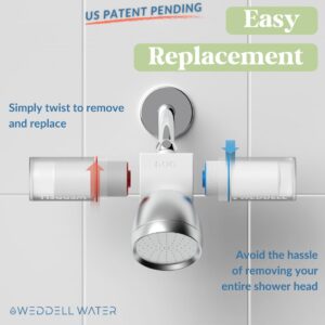 Weddell Duo Shower Filter Twin Pack Replacement Cartridges - NSF Certified Shower Filter, Removes Chlorine, PFAS, & Particulates, Clinically Tested For Healthier Skin & Hair (2+2)