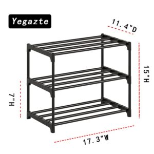 Yegazte Small Metal Shoe Rack,Stackable Shoe Shelf Storage Organizer for Entryway, Hallway and Closet(3-Tier,Black)