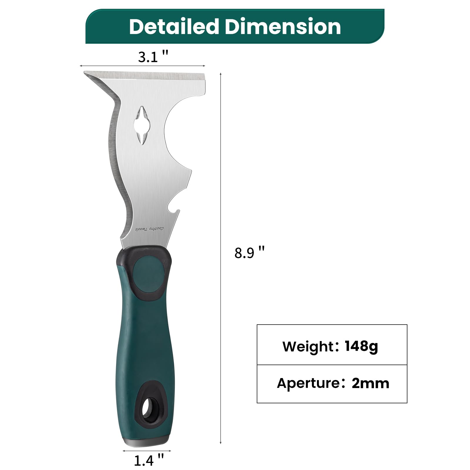 CoatPro Twools -Putty Knife, Paint Scraper, 10 in 1 Multi-Use Scraper Tool, Metal Scraper, Carbide Scraper with Hammer End, Paint Scrapers for Wood, Paint Scraper Tool for Painting