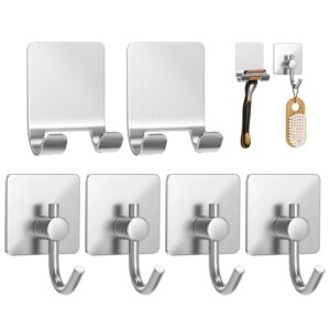 self adhesive hooks for hanging - razor hooks adhesive,towel hooks bathroom,shower hooks,hat hooks,sticky hooks extra strong,heavy duty stick on hooks,wall hanging hooks for coat robe,silver 6 pack