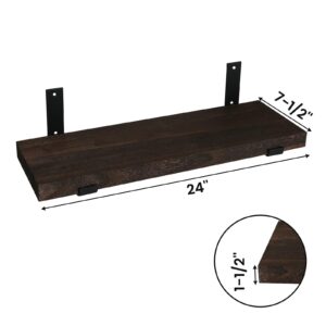 CONSDAN StoneCreek Floating Shelves, Solid Paulownia Wood, Burnt Wood Light Weight, Wall Shelves for Bedroom, Bathroom, Living Room, Kitchen, 24x7.5x1.5 in