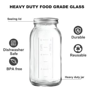 Xylanor 64 OZ Wide Mouth Mason Jars with Lids, Heavy Duty Glass Airtight Storage Canning Jar and Band Half Gallon / 2 Quart, Set of 3