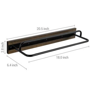 MyGift 2 Tier Wall Mounted Industrial Matte Black Metal Towel Holder Bar on Rustic Burnt Solid Wood, 18 Inch Dual Rails for Hanging Bathroom Hand Towels