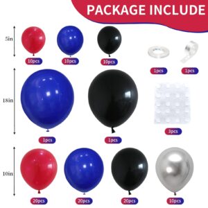 Red Blue Black Balloon Arch Kit, Royal Blue Red Black Garland Kit with Metallic Silver Latex Balloon for Spiderman Theme Party Boys Kids Birthday Baby Shower Graduation Baseball Party Decorations