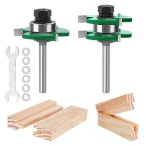 totowood pro tongue and groove router bit set of 2 pieces 1/4 inch shank router bit set 3 teeth adjustable t shape wood milling cutter (tongue and groove router bit 1/4 shank)