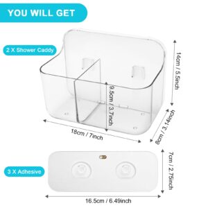 CGBE Plastic Wall Mount Organizer 2-Pack, Clear Cabinet Door Organizer with 2 Compartments, No Drilling Adhesive Acrylic Bathroom Shower Shelf Automatic Draining Transparent Wall Mount Shower