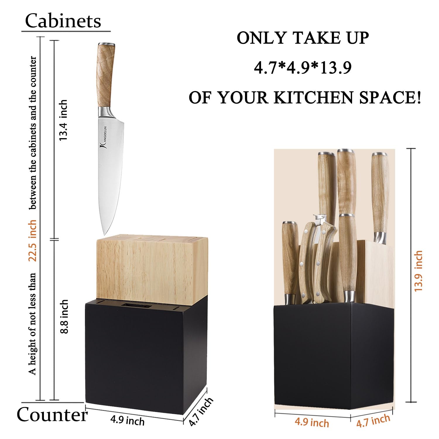 Kangdelun Natura Series 8 PCS Knife Block Set, Ultra Sharp High Carbon Stainless Steel with Wooden Handle