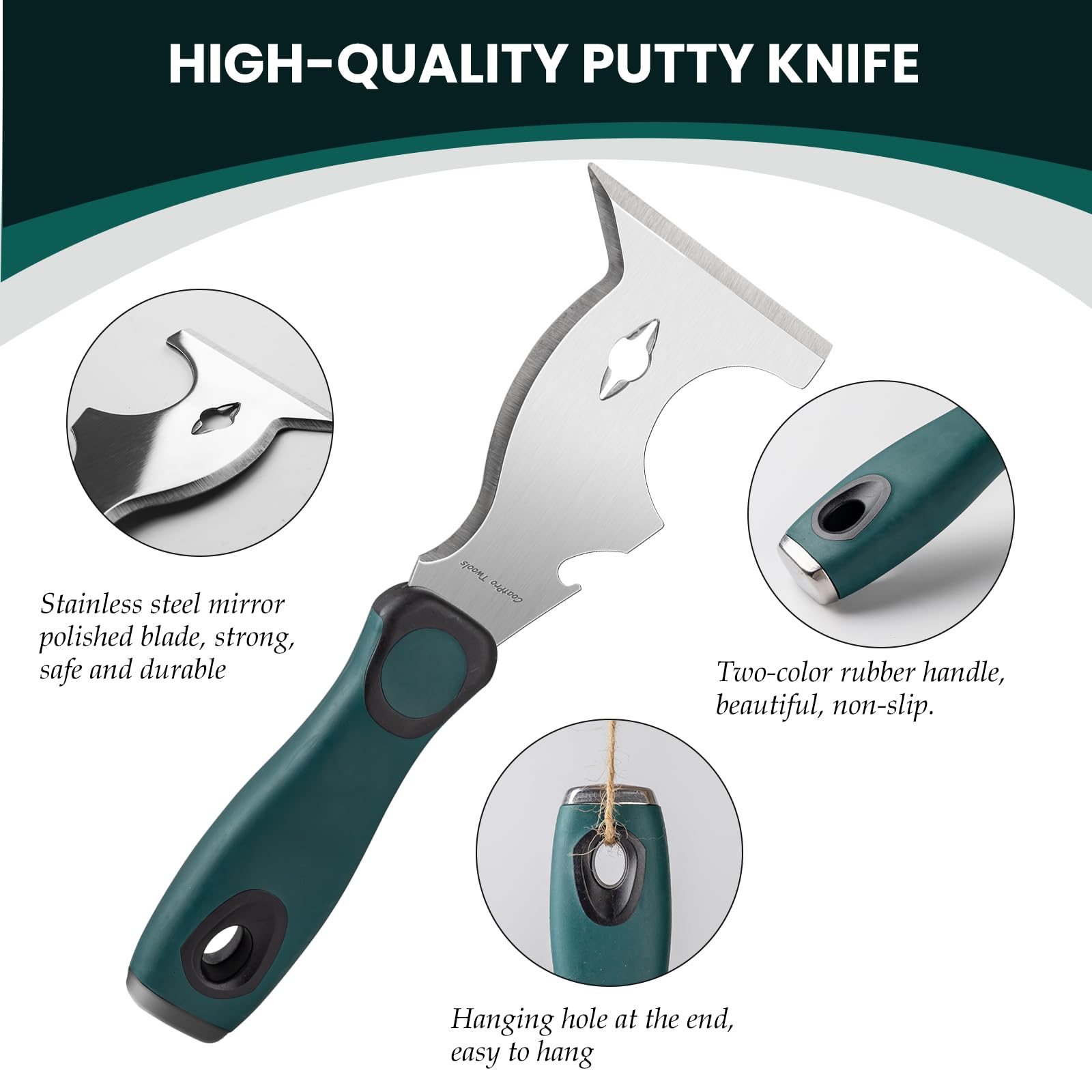 CoatPro Twools -Putty Knife, Paint Scraper, 10 in 1 Multi-Use Scraper Tool, Metal Scraper, Carbide Scraper with Hammer End, Paint Scrapers for Wood, Paint Scraper Tool for Painting