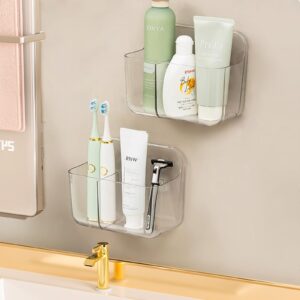 cgbe plastic wall mount organizer 2-pack, clear cabinet door organizer with 2 compartments, no drilling adhesive acrylic bathroom shower shelf automatic draining transparent wall mount shower