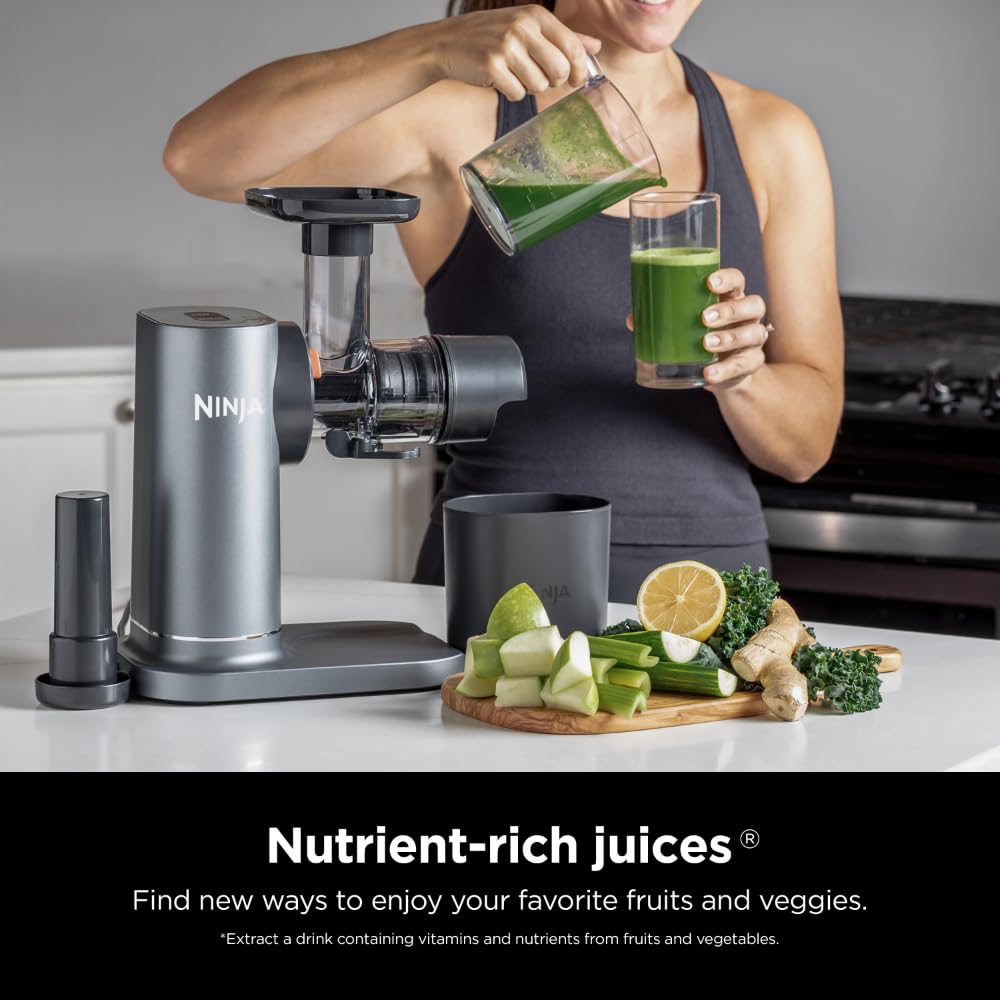 Ninja JC151 NeverClog BPA-Free Cold Press Juicer with Total Pulp Control and 2 One-Touch Programs (Machine Gray, Renewed)