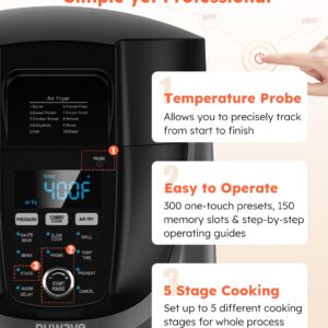 Nuwave Duet Electric Pressure Cooker & Air Fryer Combo, 450 IN 1 Slow Cooker & Grill with Integrated Digital Temp Probe, 6qt SS Pot, Adjustable High/Low Pressure, Built-in Sure-Lock Safety Tech