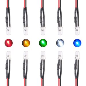 aceirmc 50pcs 12 volt 5mm red led lights emitting diodes pre wired 7.9 inch dc 12v led light clear lens small led lamps (multicolor)