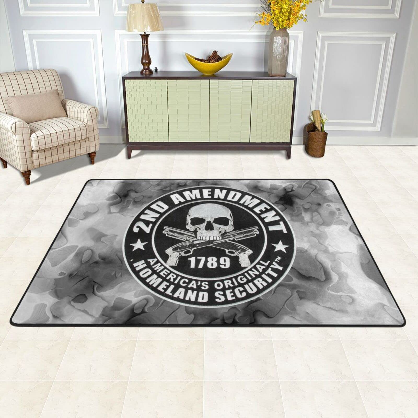 2nd Amendment Skull Area Rug Living Room Bedroom Kitchen Sofa Bedside Carpet Floor Mats 36"X24"