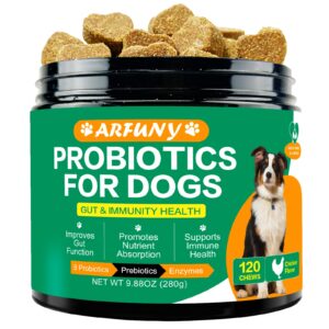 probiotics chews for dogs with prebiotic & digestive enzymes,support gut health, digestion, immunity, relief seasonal allergies, diarrhea, constipation (chicken flavor / 120 chews)