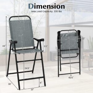 COSTWAY 4 Pieces Patio Folding Bar Chairs, High Top Patio Bar Chair with Metal Frame & Footrest, Outdoor Bar Height Chairs for Balcony, Garden & Poolside, Blue (2, Blue)