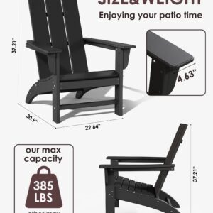 Poly Lumber Adirondack Chairs Set of 2, All-Weather Resistant Outdoor Patio Chairs, Look Like Wood, Pre-Assembled Outdoor Fire Pit Chair for Pool, Deck, Backyard, Garden, Black