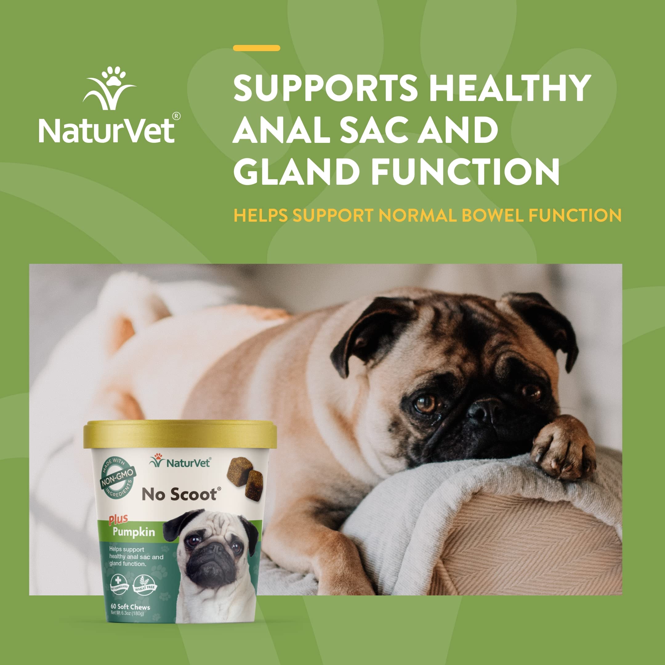 NaturVet - No Scoot for Dogs - 60 Soft Chews - Supports Healthy Anal Gland & Bowel Function & Stool Ease for Dogs – 40 Soft Chews – Helps Maintain Regular Bowel Movements