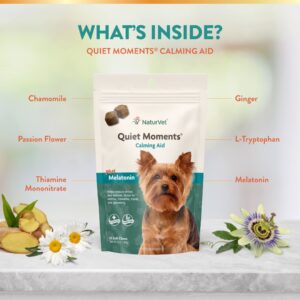 NaturVet Quiet Moments Senior Wellness Calming Aid Dog Supplement, Helps Promote Relaxation, Reduce Stress, Storm Anxiety, Motion Sickness for Dogs & Quiet Moments Calming Aid Dog Supplement – 65 Ct.