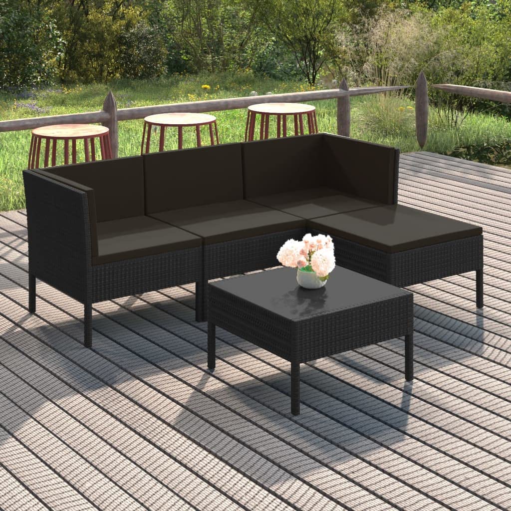 vidaXL 6-Piece Outdoor Patio Lounge Set - Weather-Resistant PE Rattan with Powder-Coated Steel Frame - Black Poly Rattan Farmhouse Style Garden Furniture with Cushions