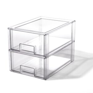 bino | stackable storage drawers, large - 2 pack, clear | the crate collection | storage bins with drawers bathroom organizers and storage organization and storage under sink organizer vanity cabinet