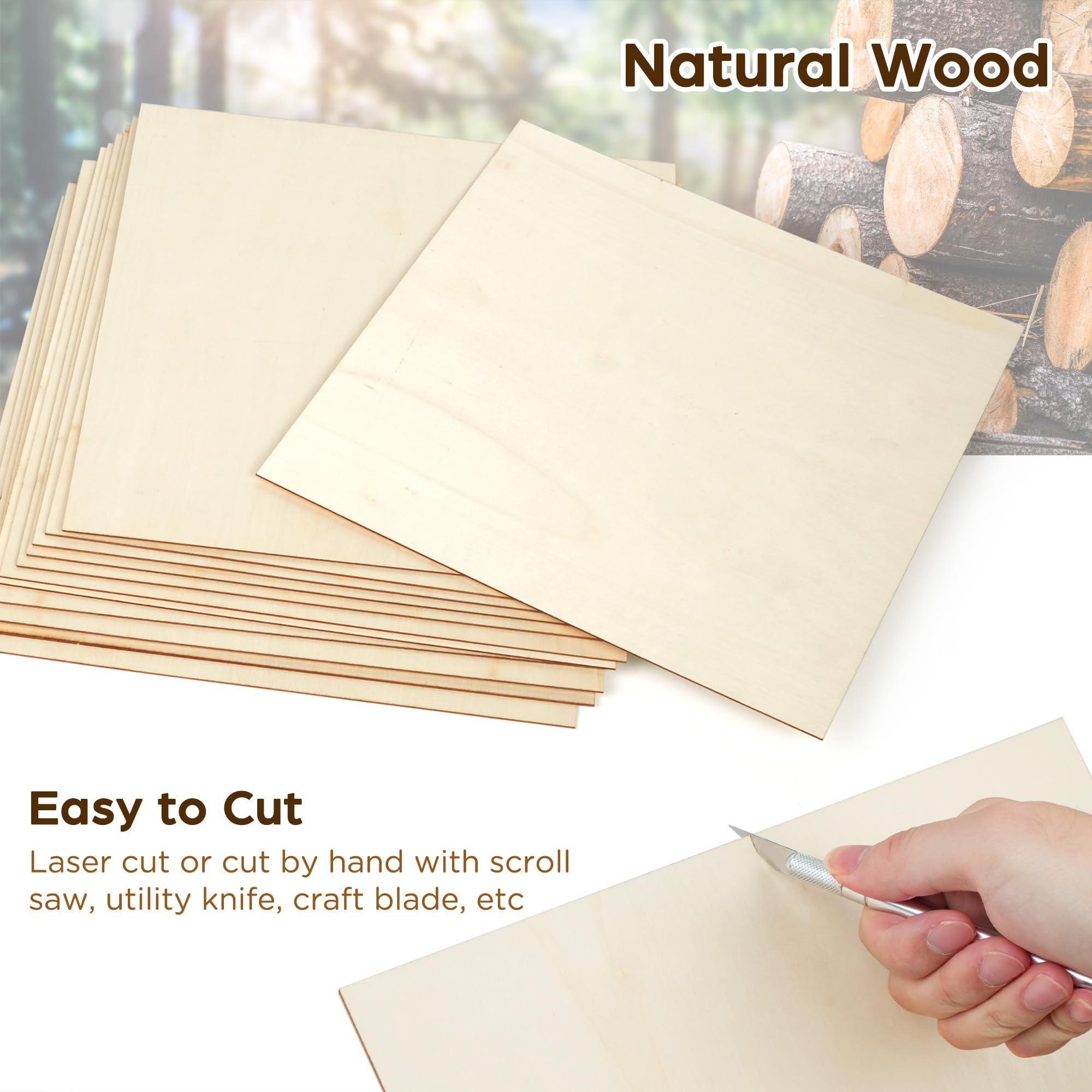 LotFancy Basswood Sheets, 12 Pack, 12 x 12 x 1/16 Inch, Plywood Sheets with Smooth Surfaces, 1.5mm Craft Wood Board for Laser Cutting, DIY Architectural Models, Wood Burning and Staining