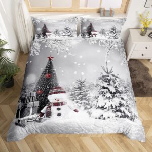 erosebridal snowman bedding set 3 piece happy new year xmas duvet cover winter themed comforter cover merry christmas themed bedspread cover for girls boys kids christmas eve bedding queen size