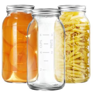 xylanor 64 oz wide mouth mason jars with lids, heavy duty glass airtight storage canning jar and band half gallon / 2 quart, set of 3