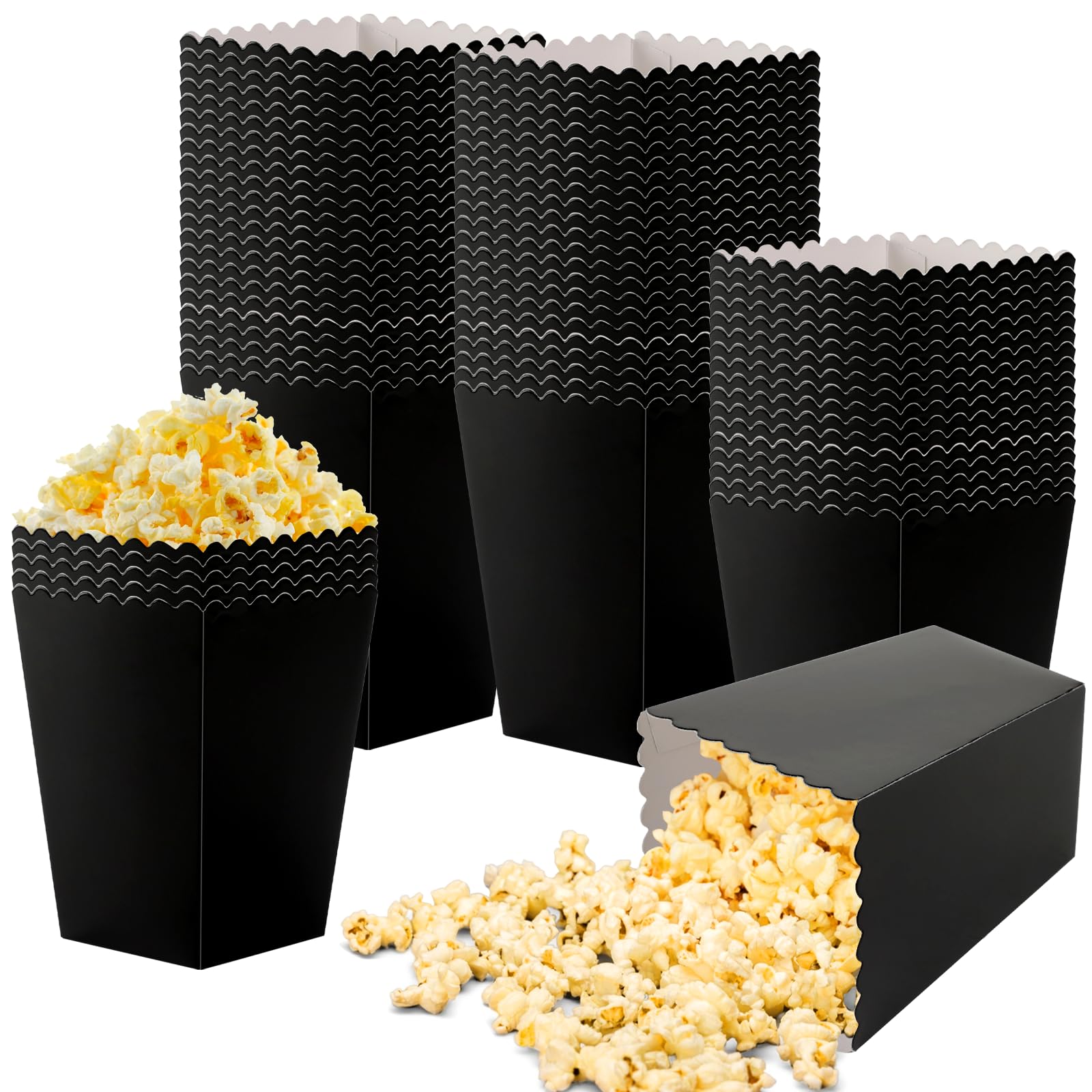 200 Pcs Mini Popcorn Boxes for Party Black Popcorn Bags Cardboard Popcorn Cups Disposable Snack Candy Popcorn Containers for Halloween Christmas Movie Nights Birthday Wedding (Black)