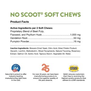 NaturVet - No Scoot for Dogs - 60 Soft Chews - Supports Healthy Anal Gland & Bowel Function & Stool Ease for Dogs – 40 Soft Chews – Helps Maintain Regular Bowel Movements