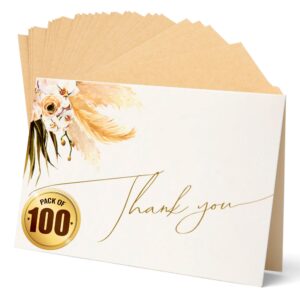 anna marie collections 100 pack thank you cards with envelopes, bulk, boho floral design – bridal shower, wedding, small business, baby, birthday, graduation – all occasions, blank, 4x6