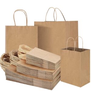 coglaring 130pcs brown paper bags with handles, assorted sizes kraft gift bags bulk for small business, shopping bags, retail bags, party bags, merchandise bags, favor bags